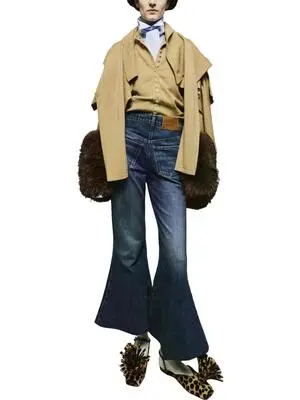 A.W.A.K.E. Mode Cropped Flared Jeans - Blue
