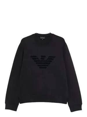 Emporio Armani Double Jersey Sweatshirt With Large Flocked Logo - Blue