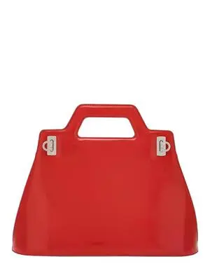 FERRAGAMO Geometric Leather Shoulder Bag Red