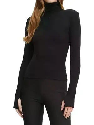 LA MANIA Corey Ribbed Thumb-slot Top - Black
