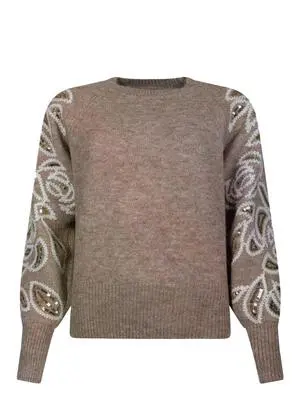 Derhy Sequin-embellished Embroidered Sweater - Neutrals