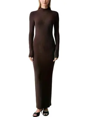 LA MANIA Fallon Ribbed-knit High-neck Maxi Dress - Brown