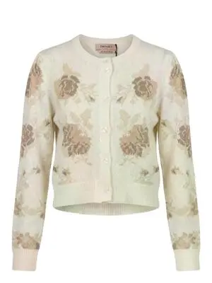 TWINSET Floral-jacquard Puff-sleeve Cardigan