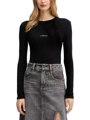 LA MANIA Gin Ribbed-knit Logo-print Top - Black