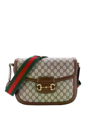 GUCCI Horsebit 1955 Gg Coated Canvas With Leather Large Shoulder Bag