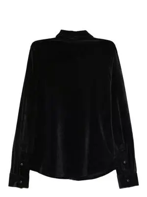 Majestic Filatures Velvet-effect Pocket-detail Shirt Black