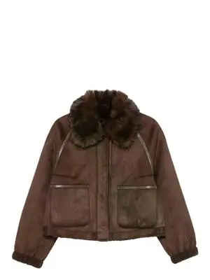 BETTA CORRADI Faux-fur Collar Reversible Jacket - Brown