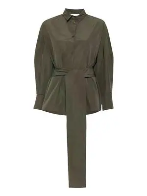 CO.GO Belted Balloon-sleeve Shirt Green