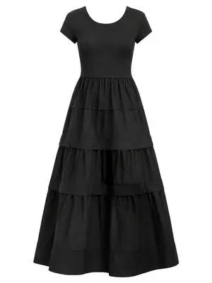 BOSS Tiered Short-sleeve Maxi Dress - Black
