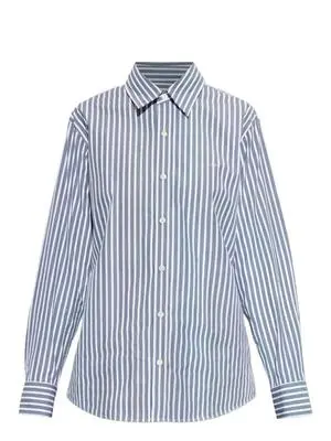 A.p.c. Striped Embroidered-logo Shirt - Blue