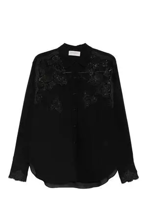 ERMANNO FIRENZE Lace-panelled Sequin-embellished Shirt - Black