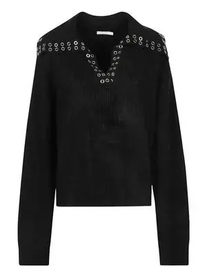 Patrizia Pepe Eyelet-embellished V-neck Sweater - Black