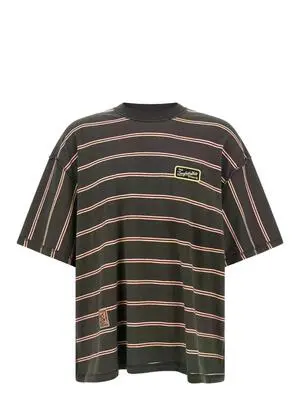 SONG FOR THE MUTE Gym Tee Striped T-shirt Brown