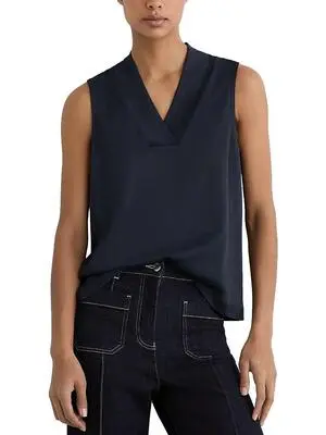REISS Miley Paneled V Neck Vest - Navy