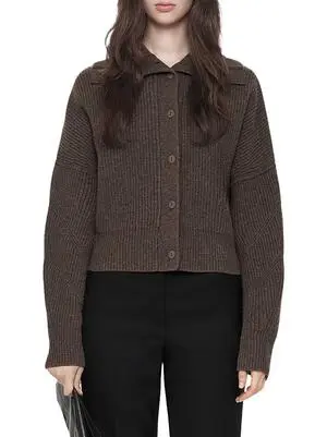ALLSAINTS Caron Wool Funnel Neck Cardigan - Mole Brown