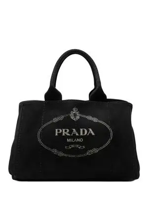 Prada 2013-2026 Canvas Canapa Logo Tote Satchel - Black