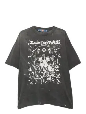 SAINT MXXXXXX Graphic-print Distressed T-shirt - Grey