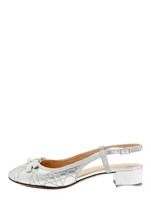 Dior Cannage Slingback Flat Pumps Silver