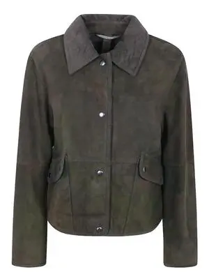 THE JACKIE LEATHERS Corduroy-collar Suede Jacket - Grey