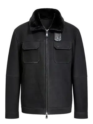 POCHE PARIS Shearling-collar Pocket-detail Jacket - Black