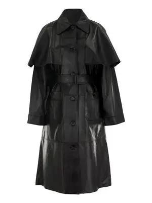 Sea Caitlin Cape-detail Leather Trench Coat Black