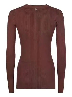 Patrizia Pepe Ribbed-knit Slit-cuff Sweater - Brown