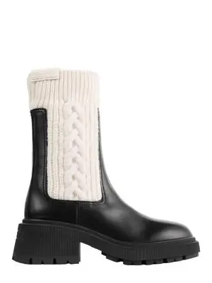 JIMMY CHOO Tamia 70 Leather Cable-knit Boots - Black