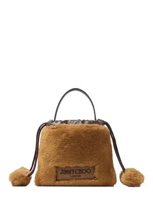 JIMMY CHOO Shearling Drawstring Pouch - Brown