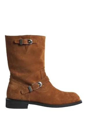 SYSTEM Suede Buckle Ankle Boots - Brown