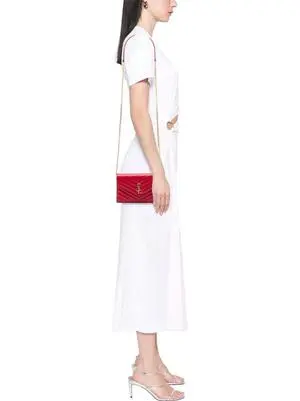 Saint Laurent 2018 Grain De Poudre Chevron Monogram Envelope Wallet On Chain Crossbody Bag - Red