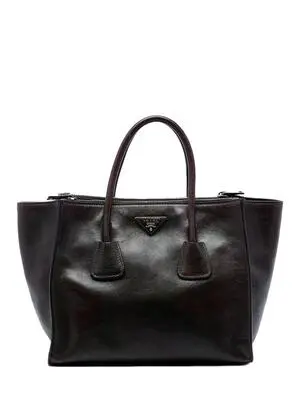 Prada 2013-2026 Glace Calf Twin Pocket Double Handle Satchel - Brown