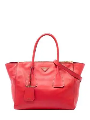 Prada 2010-2026 Glace Calf Twin Pocket Double Handle Satchel - Red