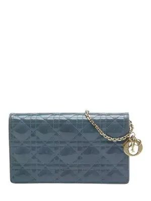 Dior 2019 Patent Cannage Lady Dior Pouch With Chain Crossbody Bag Blue
