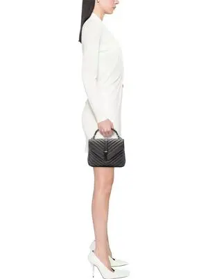 Saint Laurent 2016 Medium Chevron Sheepskin Monogram College Satchel - Grey