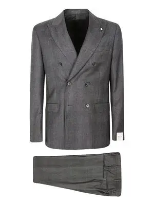LBM Check-pattern Double-breasted Suit - Grey