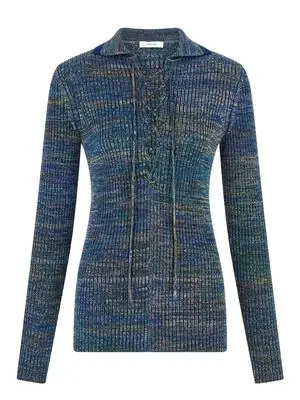 SALVATORE FERRAGAMO Lace-up Ribbed-knit Sweater