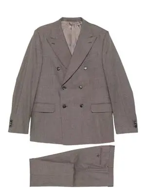 Caruso Double-breasted Micro-check Suit - Grey