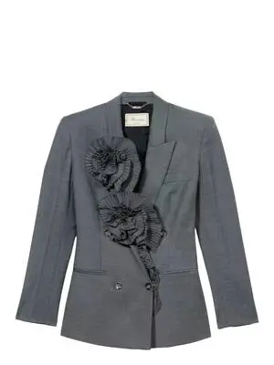 Blumarine Pleated Rose-embellished Blazer - Grey