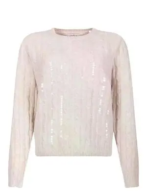 Derhy Nairobi Sequin-embellished Cable-knit Sweater - Neutrals