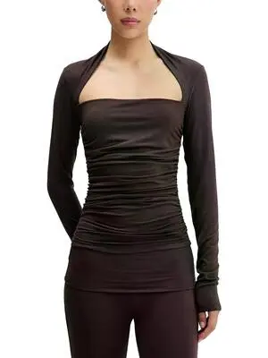 LA MANIA Sorrel Ruched Cut-out Top - Brown