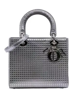Dior 2015 Medium Metallic Patent Microcannage Lady Satchel - Silver