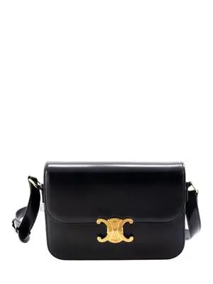 Celine Triomphe Shoulder Bag Smooth Calfskin Medium Crossbody Bag - Black