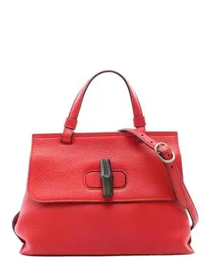 Gucci 2000-2015 Small Calfskin Bamboo Daily Satchel - Red
