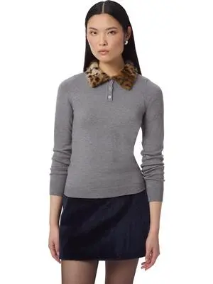 Apparis Esther Polo Sweater - Slate/leopard Multi