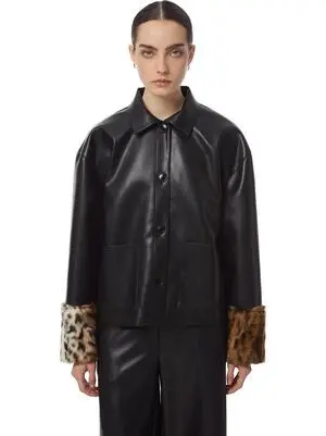 Apparis Bobbie Overshirt - Noir/leopard Mlti