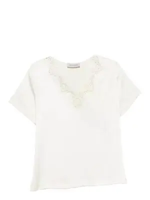 ERMANNO FIRENZE Lace-trim V-neck Top - Neutrals