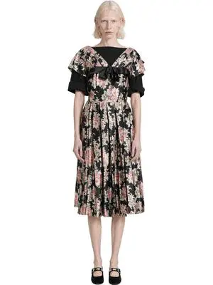 SIMONE ROCHA Pleated Patchwork Wired Sleeve Flare Dress
