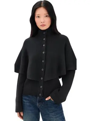 Vince Turtleneck Cape Cardigan - Black