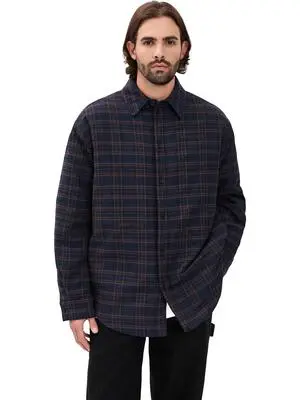 Off-White Check Flannel Padded Overshirt - Blue Graphite