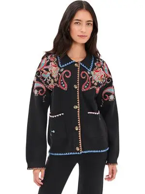 NEVER FULLY DRESSED Embroidered Paisley Cardigan - Black